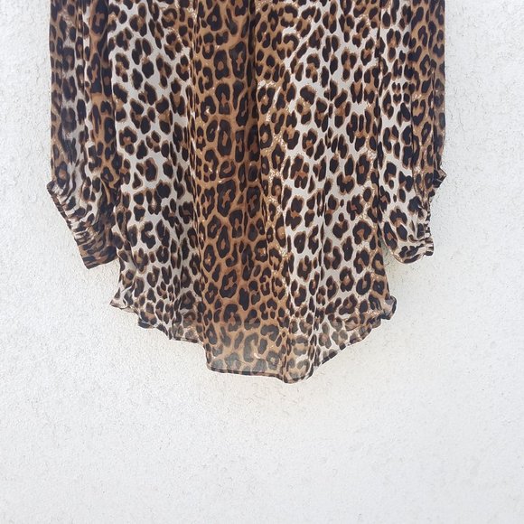 H&M | Tops | Leopard Print Button Up Blouse With Puff Sleeves | Poshmark
